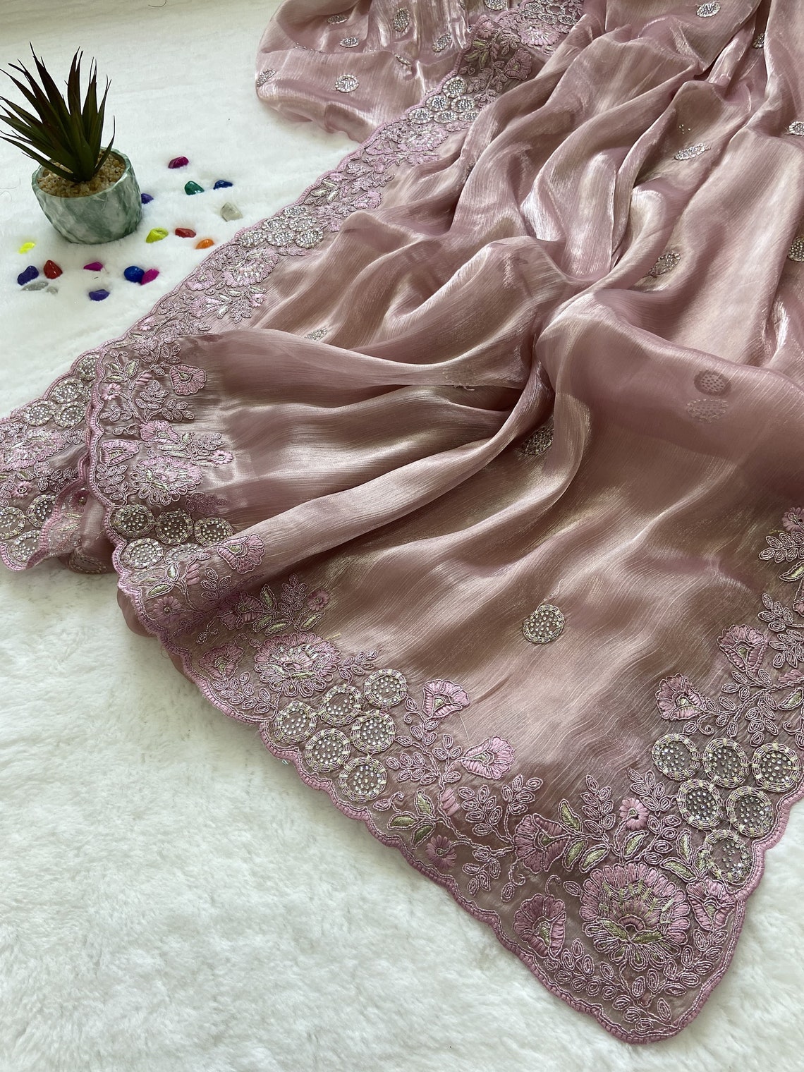 Barbari Jimmy Chu Silk Saree With Beautiful Embroidery, an Elegant ...
