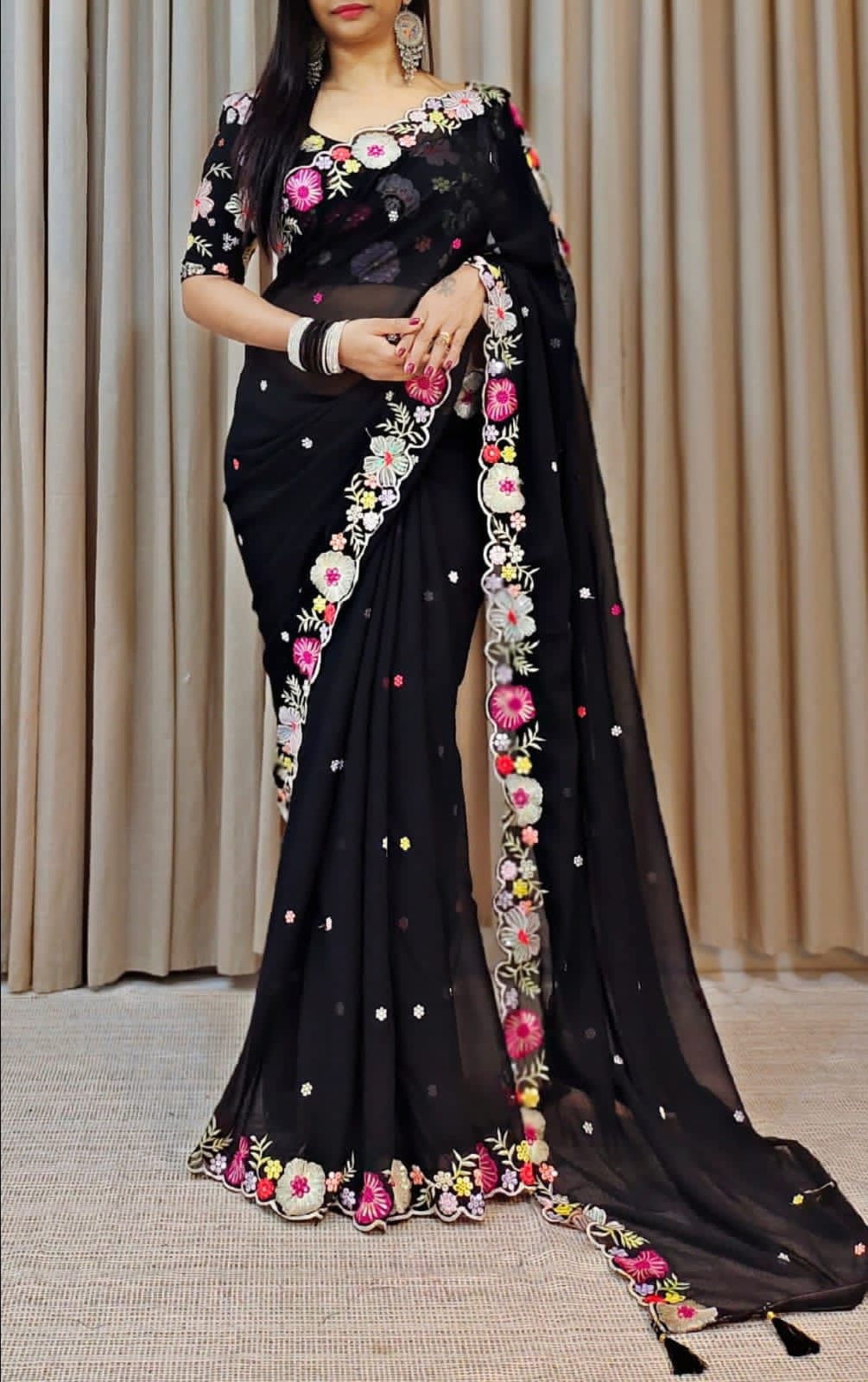 Embroidery Work Saree, Indian Saree, Indian Wear, Elegant Saree, Work ...