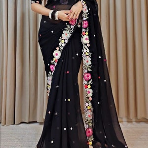 Embroidery Work Saree, Indian Saree, Indian Wear, Elegant Saree, Work ...
