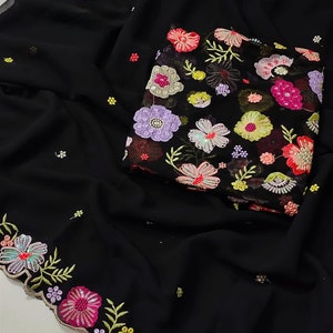 Embroidery Work Saree, Indian Saree, Indian Wear, Elegant Saree, Work ...