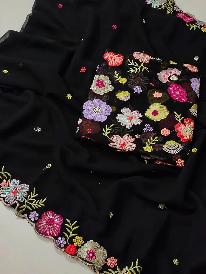 Embroidery Work Saree, Indian Saree, Indian Wear, Elegant Saree, Work ...