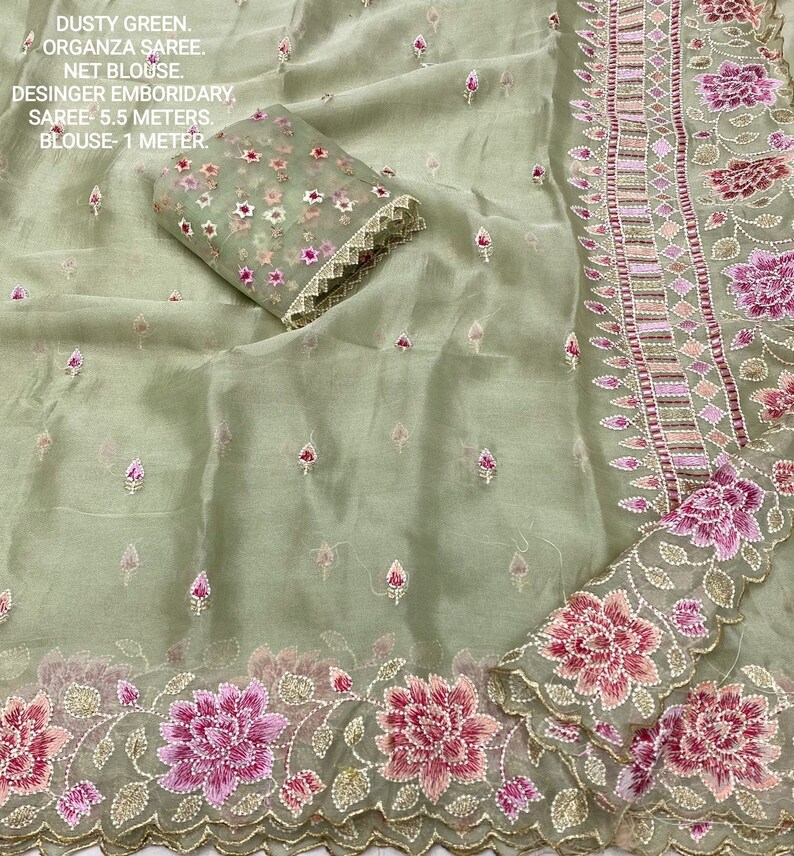 Handwork Soft Organza Saree With Heavy Multicolor Embroidery,party Wear ...