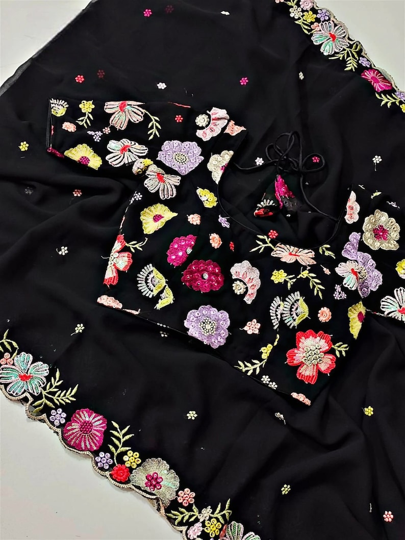 Embroidery Work Saree, Indian Saree, Indian Wear, Elegant Saree, Work ...