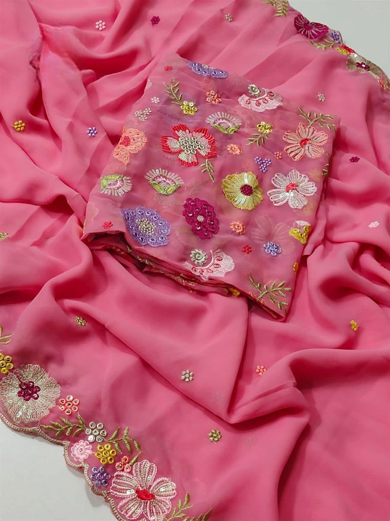 Embroidery Work Saree, Indian Saree, Indian Wear, Elegant Saree, Work ...