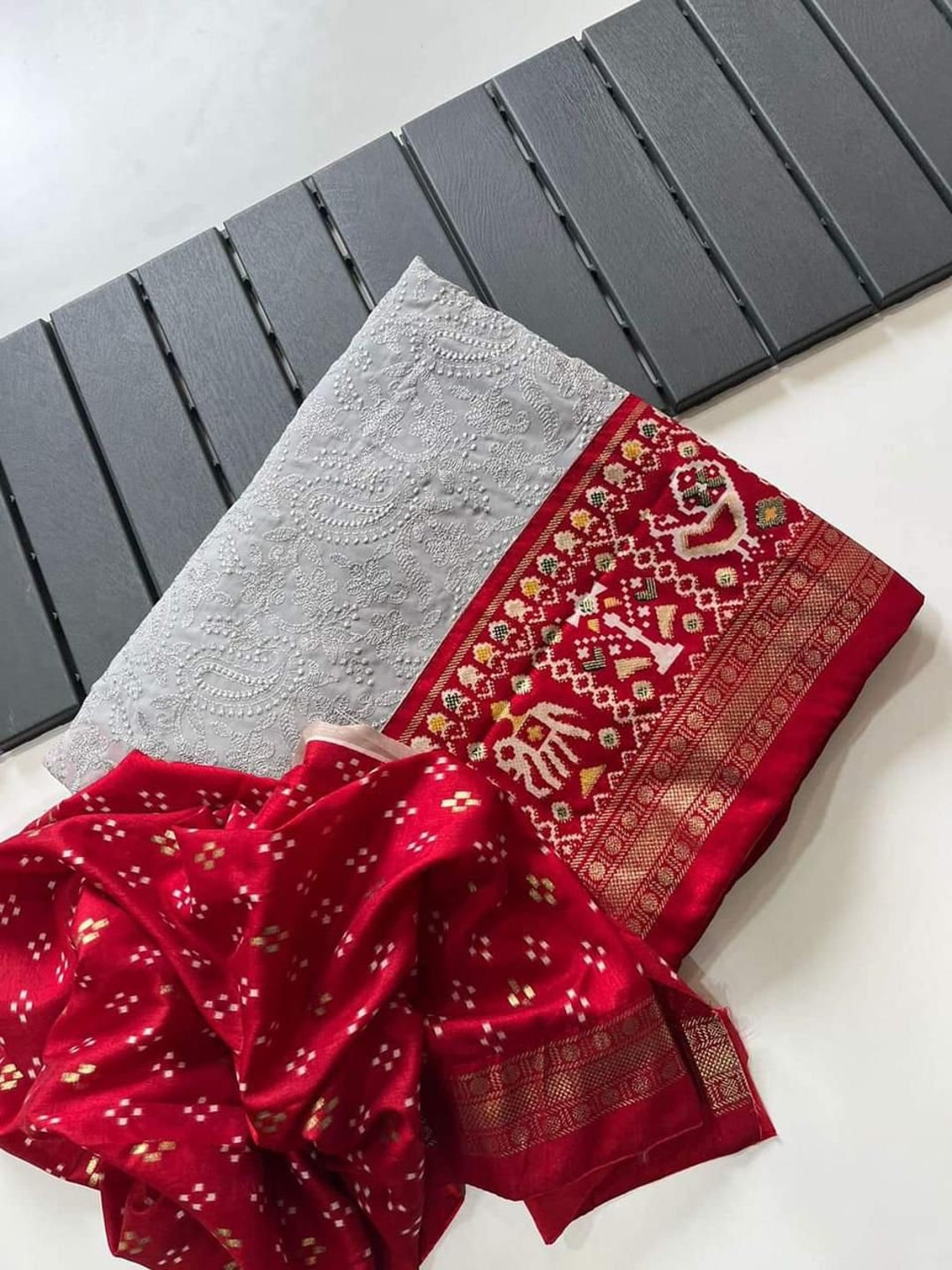 Fusion of Rich Patola Chikankari Lucknowi Embroidered Saree With Patola ...