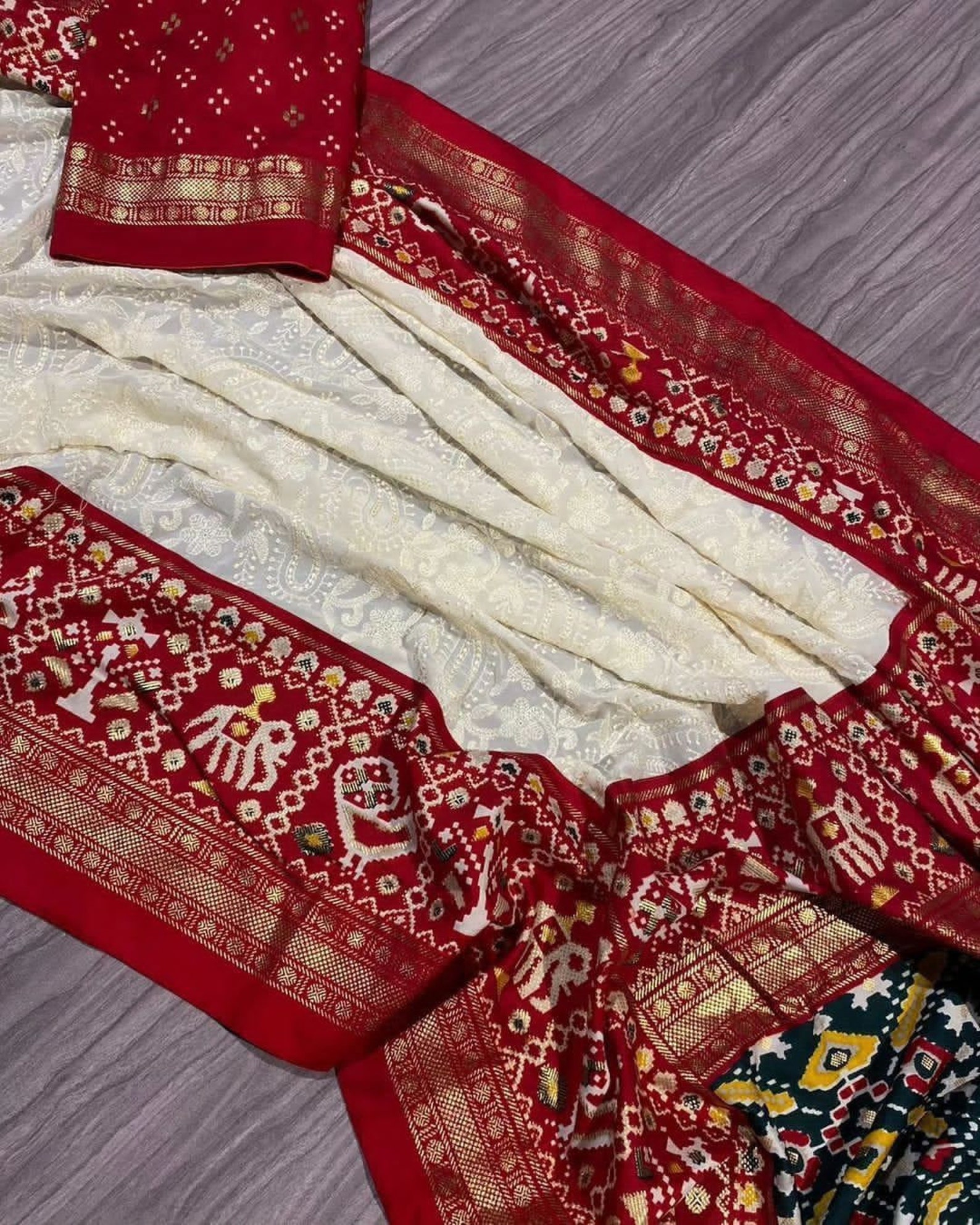 Fusion of Rich Patola Chikankari Lucknowi Embroidered Saree With Patola ...