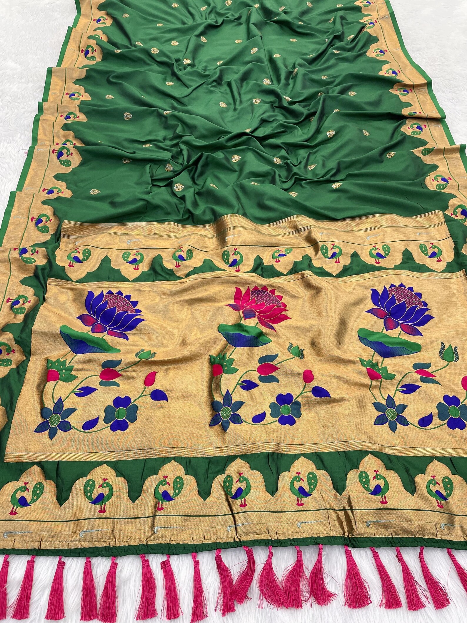 Paithani Sarees With Zari Motifs All Over Having Rich Woven Lotus ...