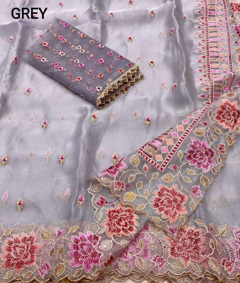 Handwork Soft Organza Saree With Heavy Multicolor Embroidery,party Wear ...