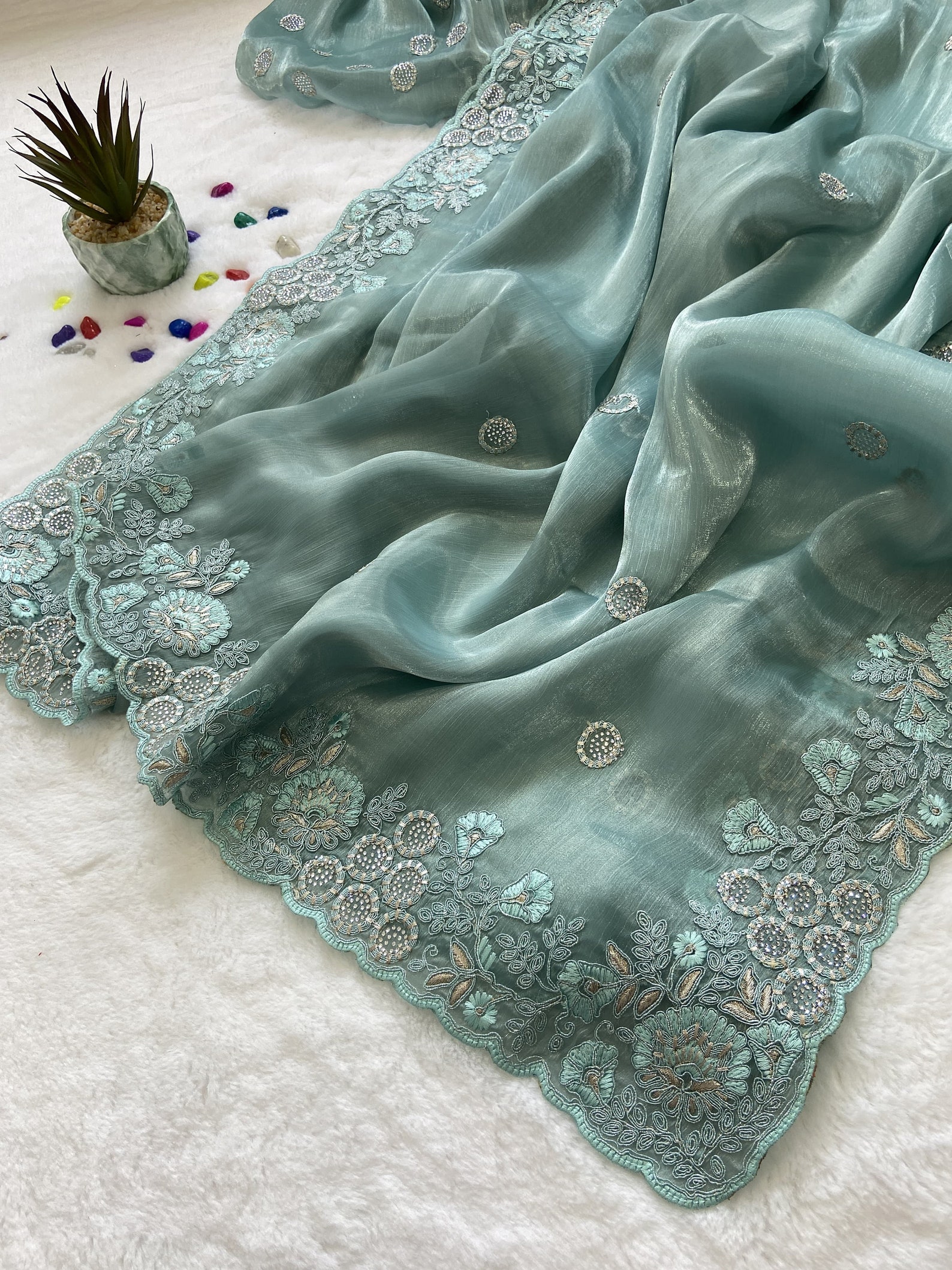 Barbari Jimmy Chu Silk Saree With Beautiful Embroidery, an Elegant ...