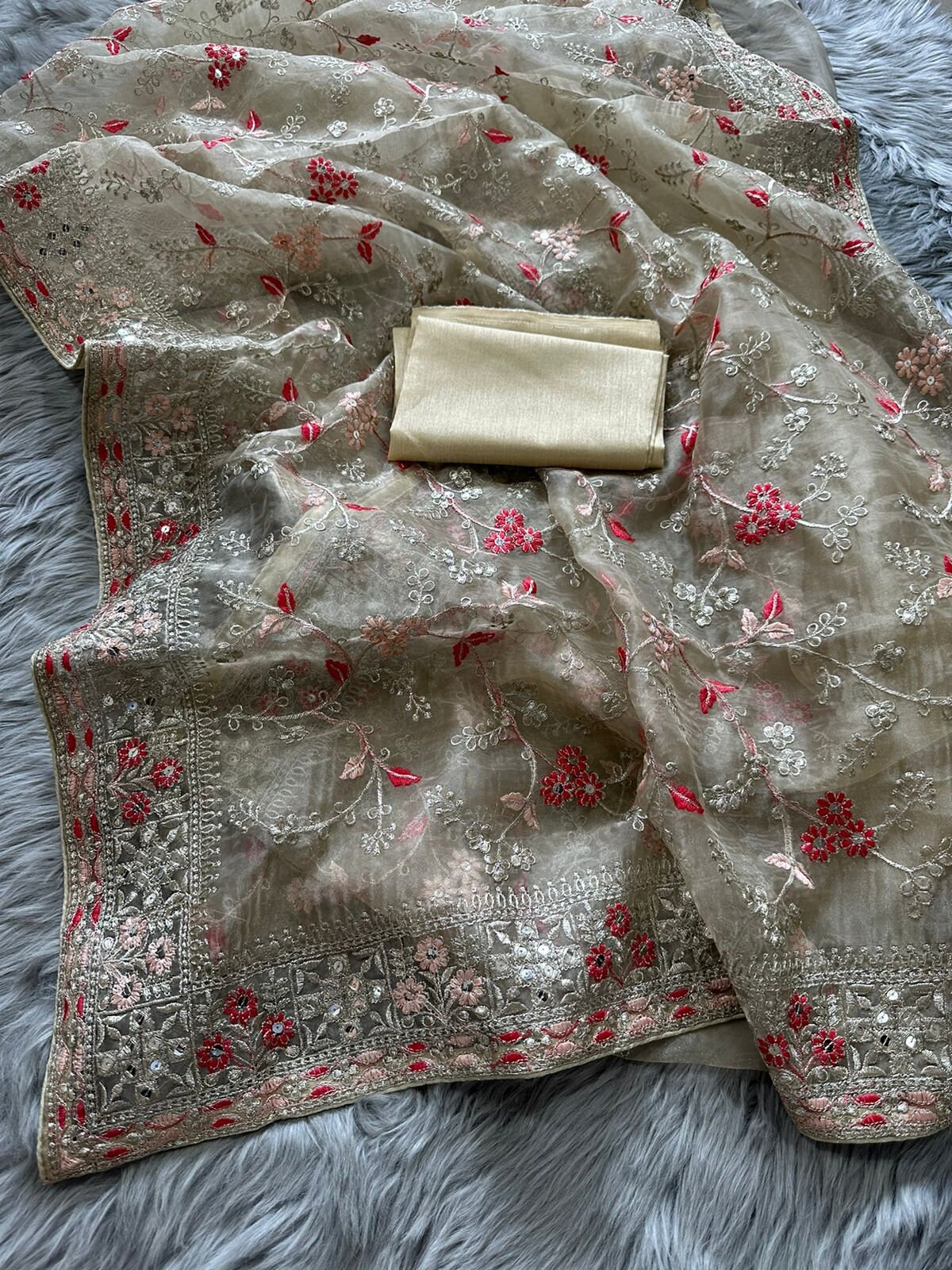 Designer Organza Saree With Beautiful Embroidery Work, Party Wear Saree ...