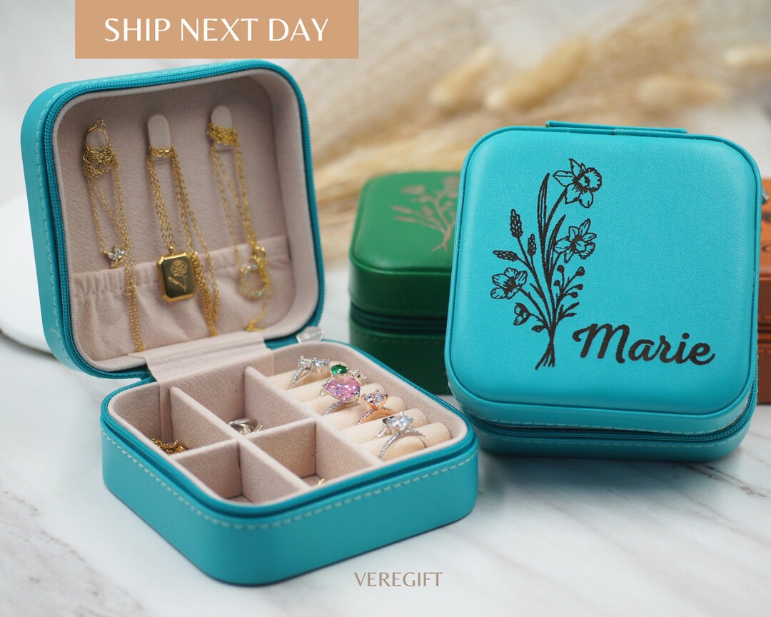 Jewelry Box, Travel Jewelry Box, Birth Flower Jewelry Travel Case ...