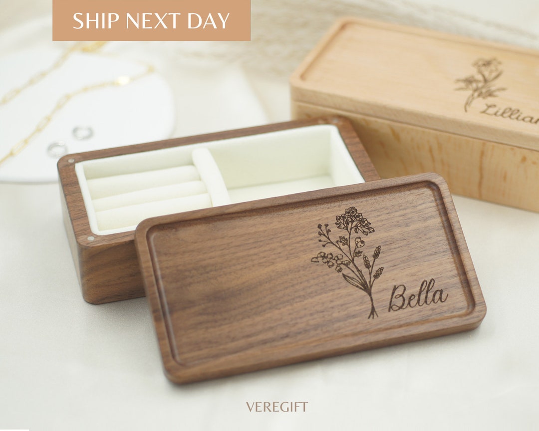 Jewelry Box, Personalized Wood Jewelry Box, Portable Travel Case ...