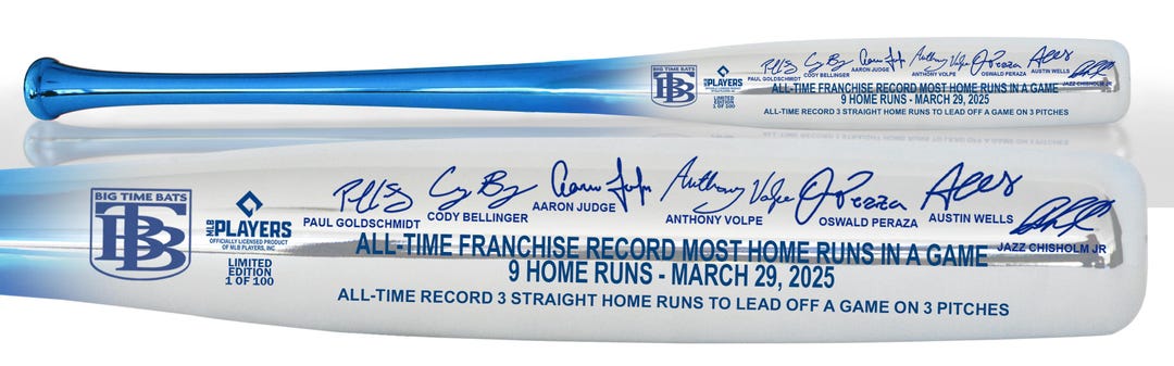 NYY Home Run Records Torpedo Style Commemorative Chrome Splash Bat - Etsy