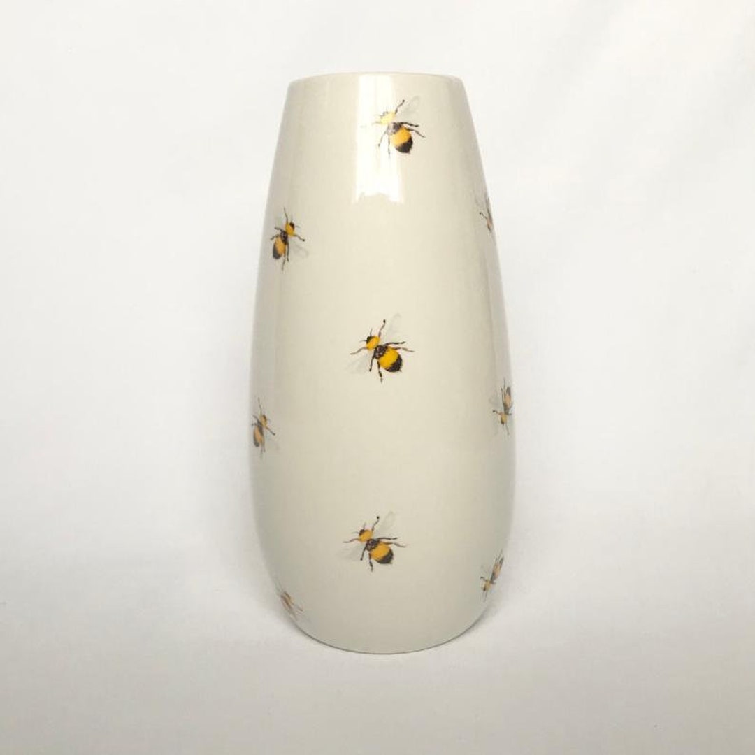 White Vase With Bee's Botanical Bumble Bee Vase White - Etsy UK