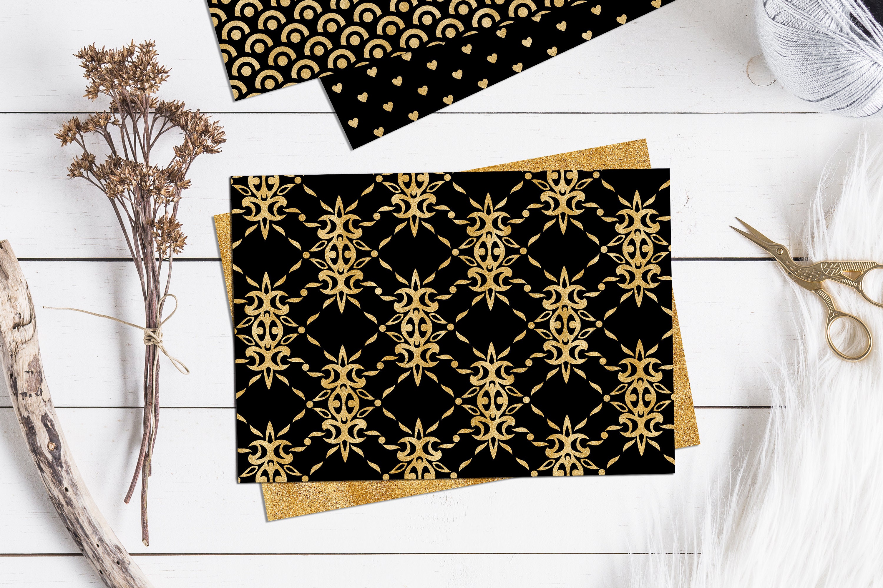 Black and Gold Diamond Digital Paper, Seamless Glam Glitter Textures ...