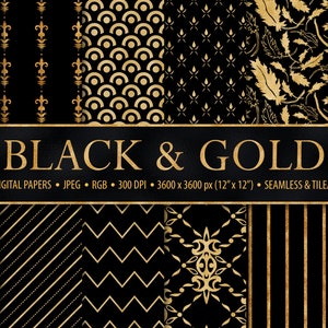 Black and Gold Diamond Digital Paper, Seamless Glam Glitter Textures ...