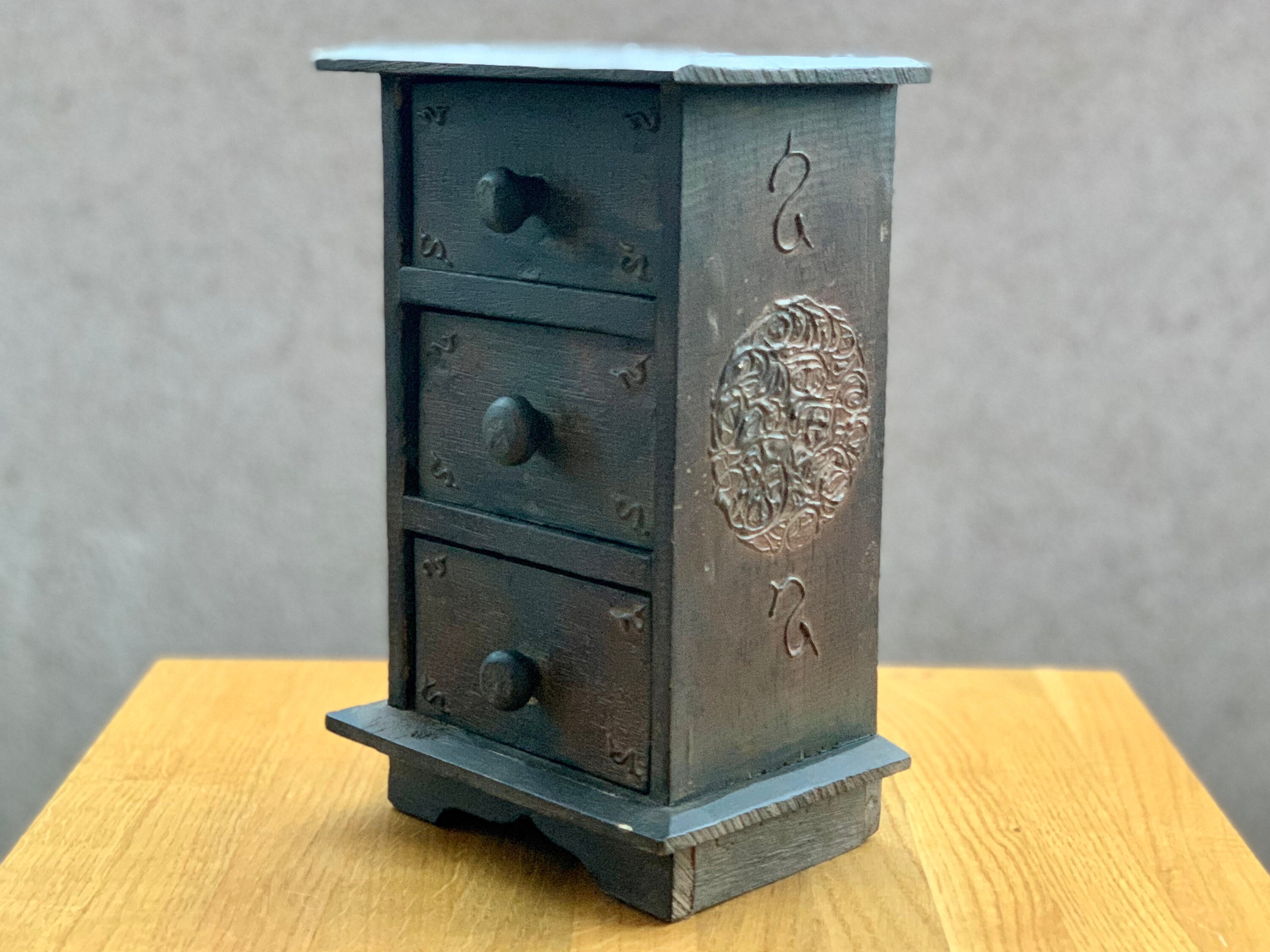 Antique Oriental Wooden Chest With 3 Drawers Asian Jewelry - Etsy