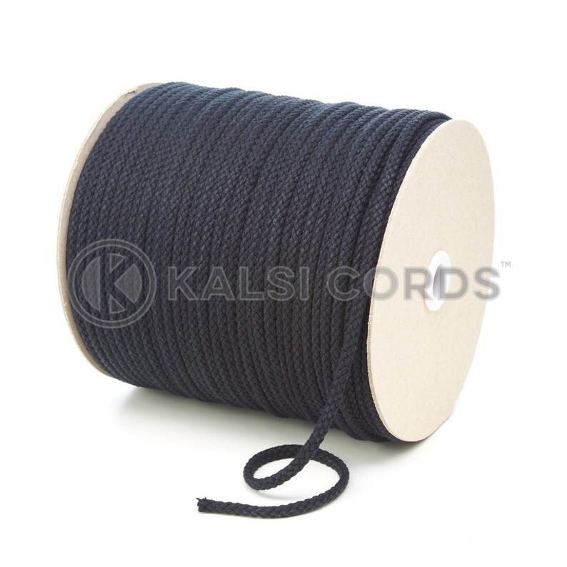 5mm Round Braided 100% Cotton Cord in Black, White or Natural Un-dyed ...
