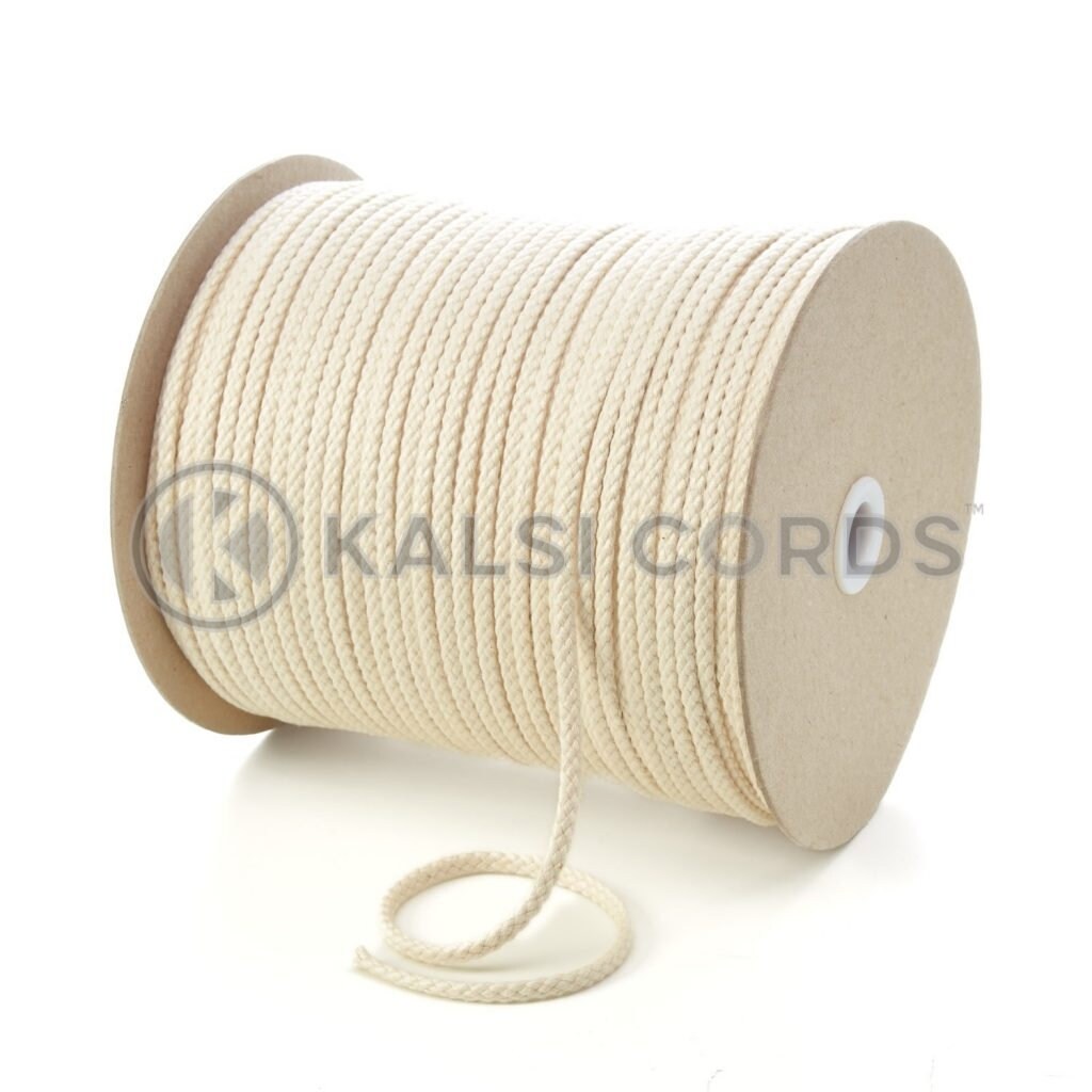 5mm Round Braided 100% Cotton Cord in Black, White or Natural Un-dyed ...