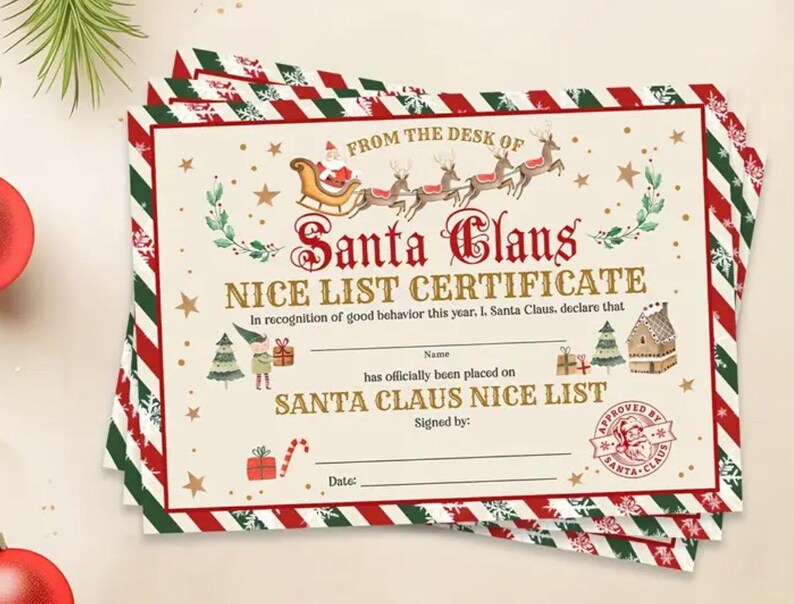 Christmas Santa Nice List, Nice List Certificate, Reindeer Food, Santa ...