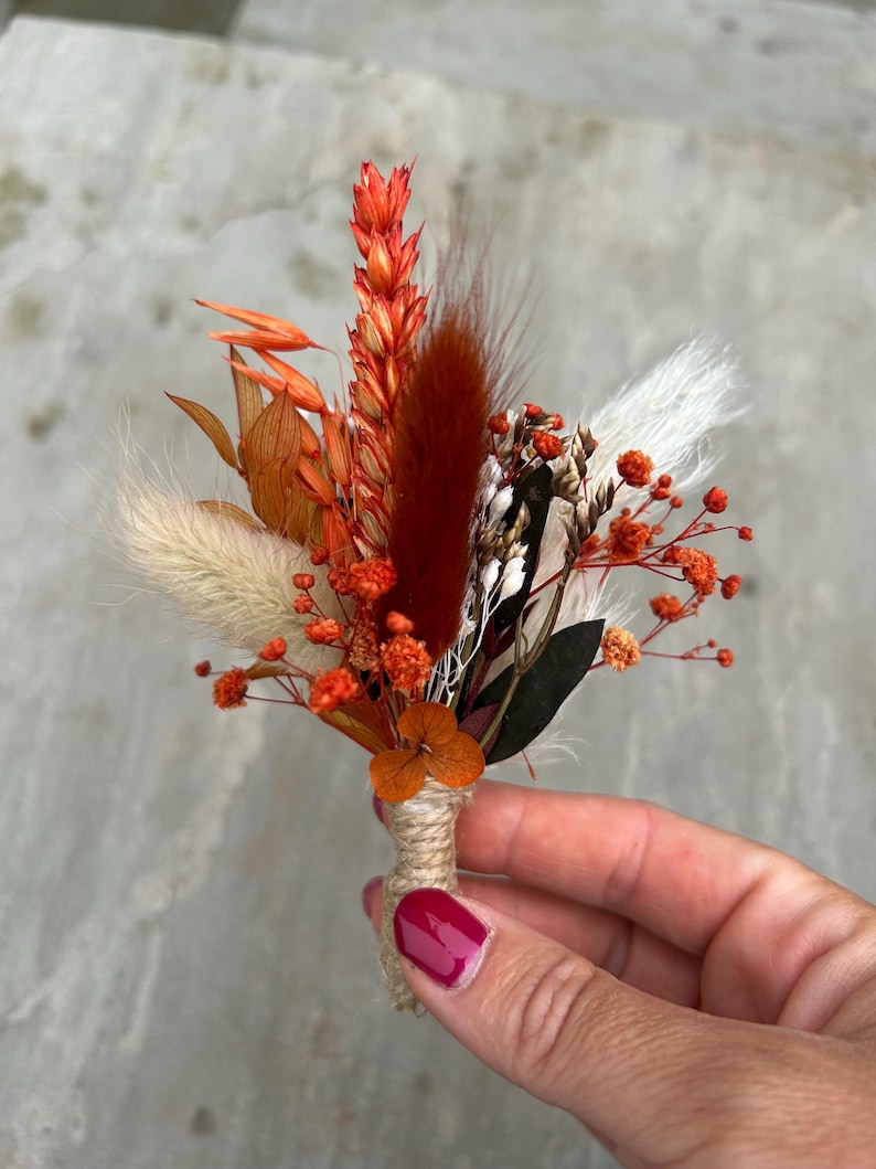 Burnt Orange, Cream, Beige and Eucalyptus Buttonholes, Autumn ...