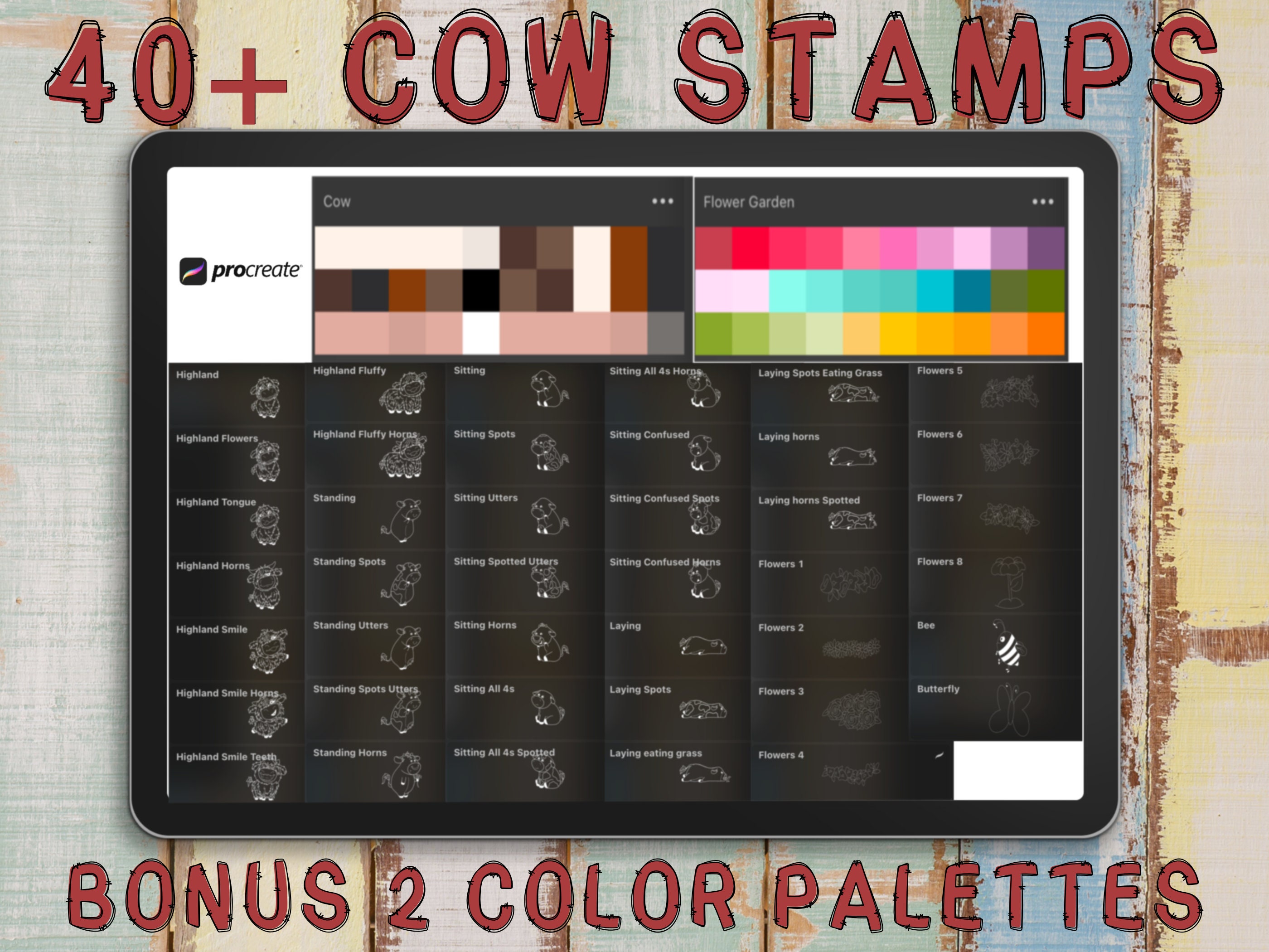 Cow Stamp Brush Set | Procreate Stamps | Cow Stamps | Procreate Tattoo ...
