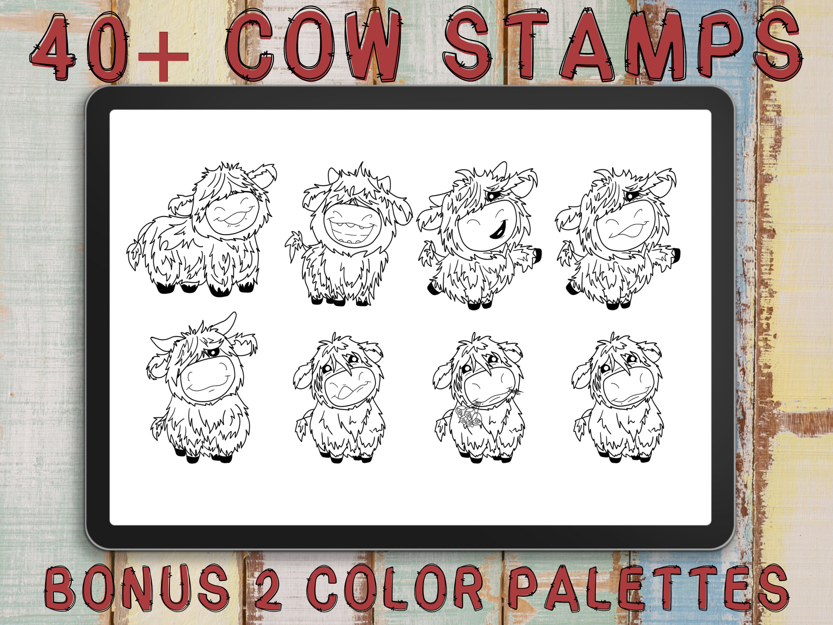 Cow Stamp Brush Set | Procreate Stamps | Cow Stamps | Procreate Tattoo ...