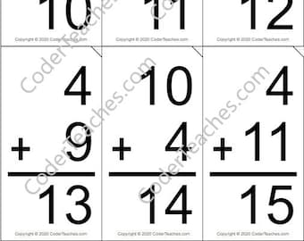 Printable Addition Flashcards 0-12 with Answers on Back, Addition ...