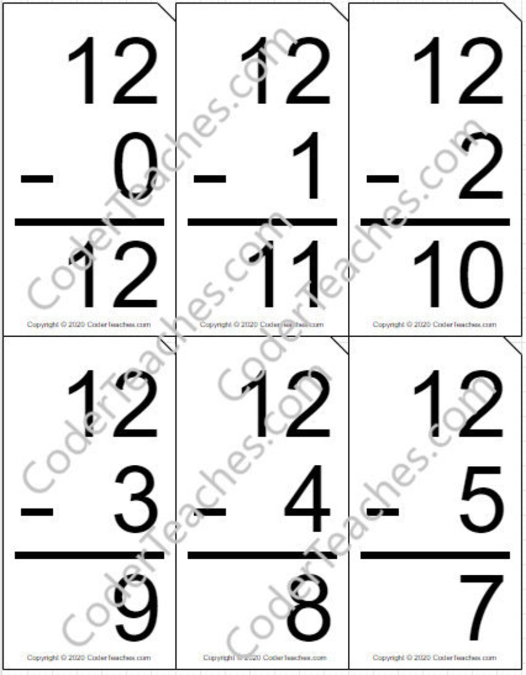Flashcards - Subtraction - Etsy