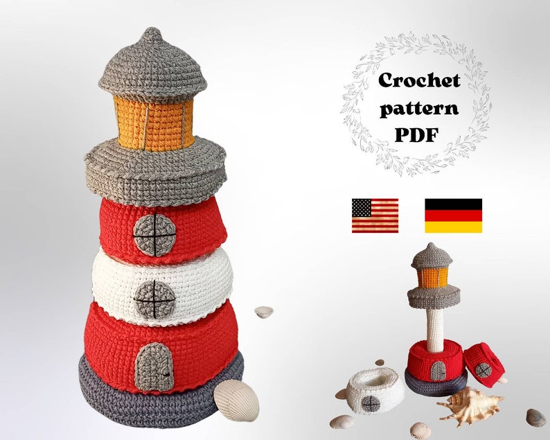 Lighthouse Stacking Toy Crochet Pattern, Ring Tower Tutorial, Nautical ...