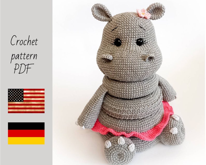 Hippo Stacking Toy Crochet Pattern Amigurumi Safari Animal - Etsy
