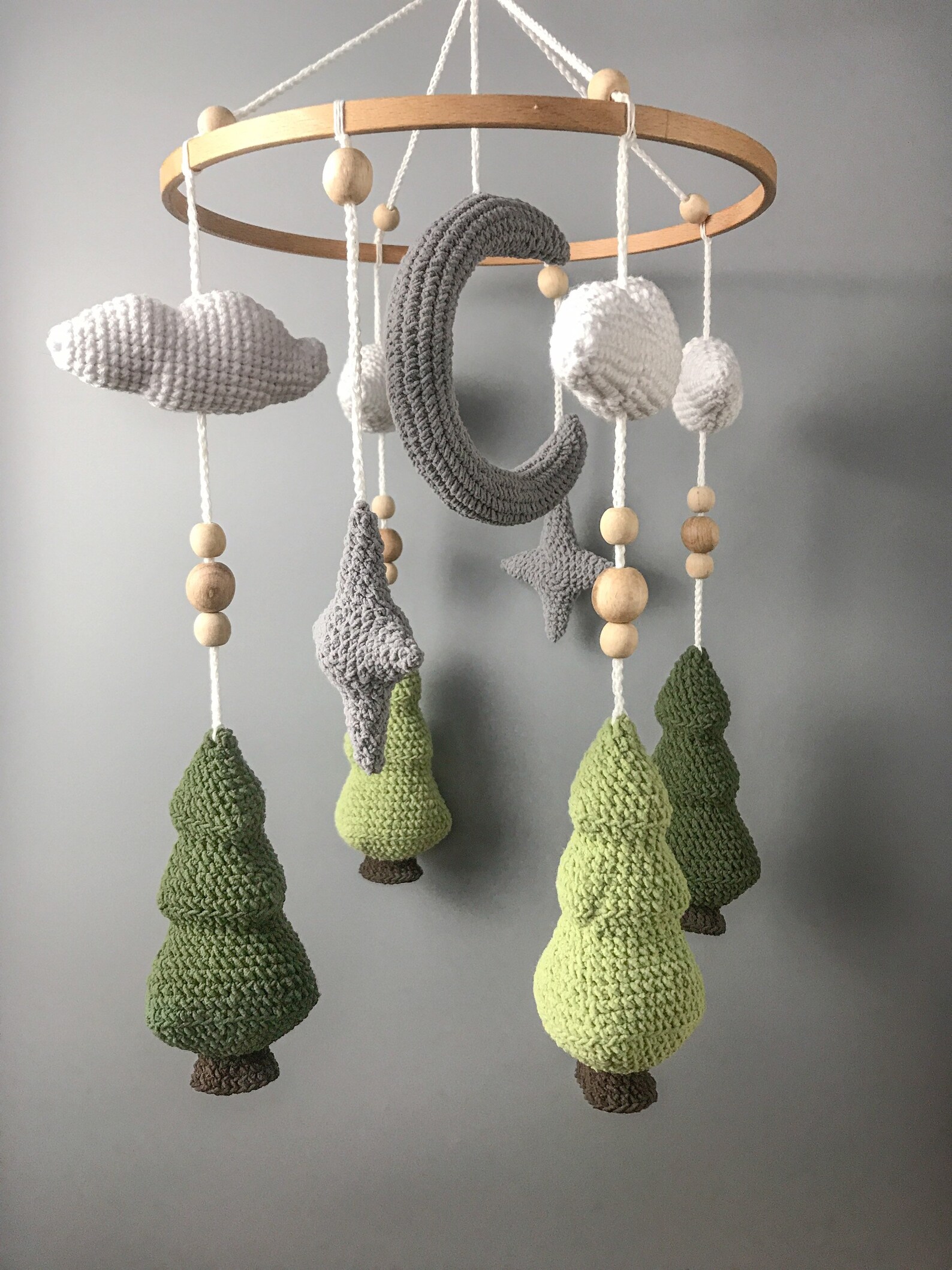 Woodland Mobile Crochet Pattern PDF, Green Forest Nursery Hanging Toys ...