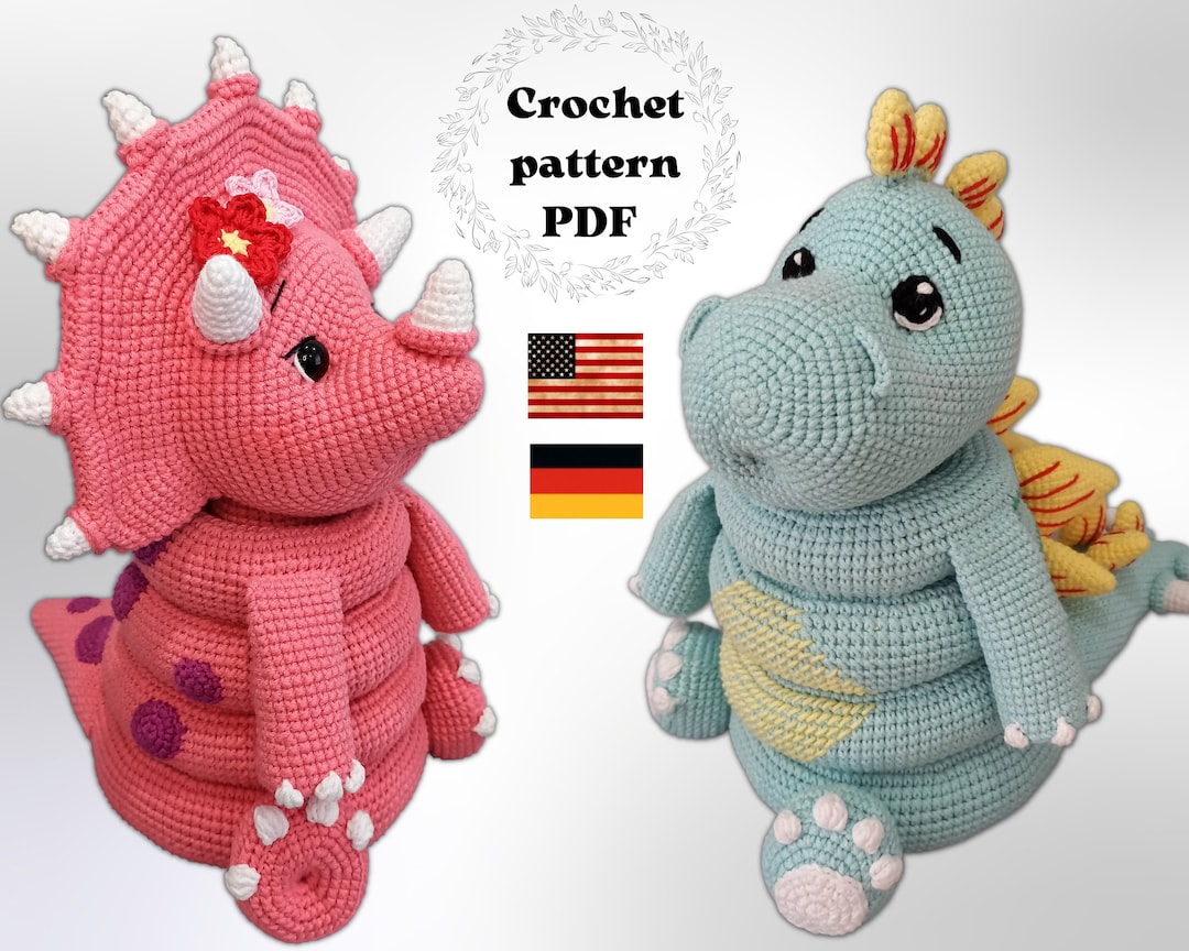 Triceratops and Stegosaurus Dino Stacking Toy Crochet Pattern Bundle ...