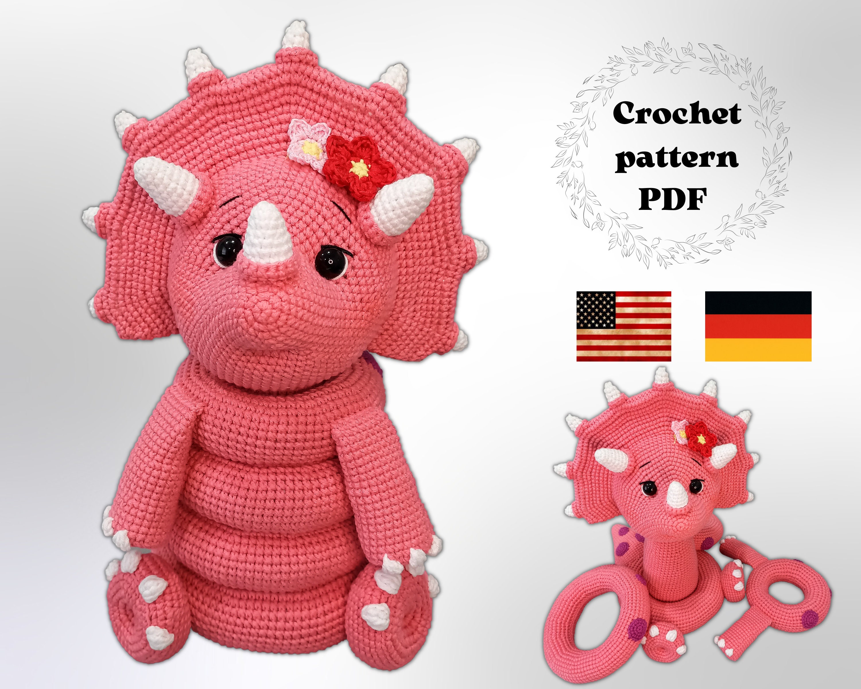 Dino Stacking Toy Crochet Pattern PDF Amigurumi Triceratops - Etsy UK