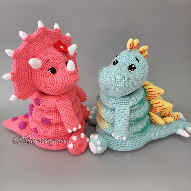 Triceratops and Stegosaurus Dino Stacking Toy Crochet Pattern - Etsy