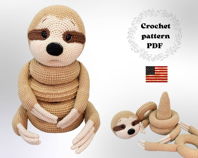 Sloth Stacking Toy Crochet Pattern PDF Amigurumi Ring Tower - Etsy