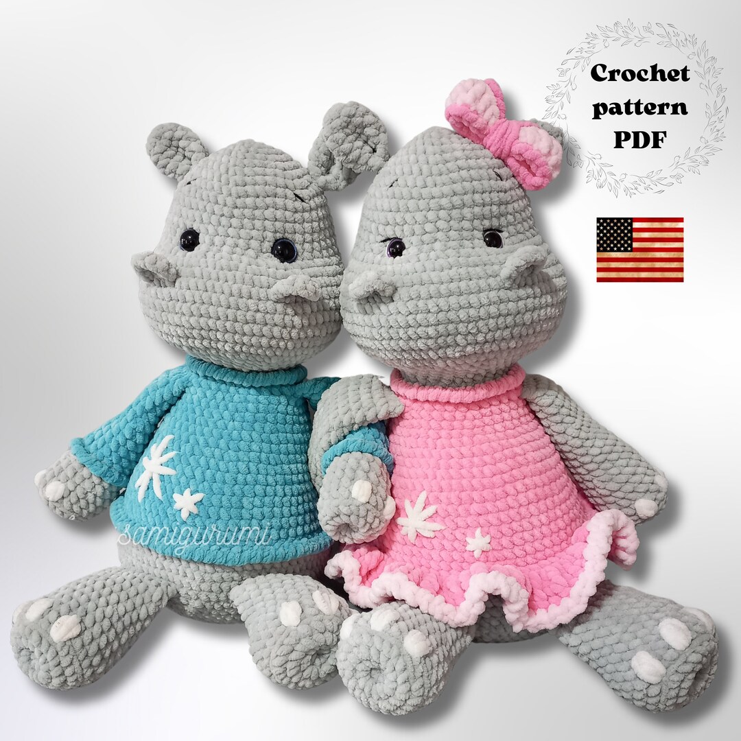 Hippo Plush Toy Crochet Pattern, Amigurumi Safari Animal, No Sew ...