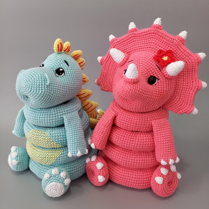 Triceratops and Stegosaurus Dino Stacking Toy Crochet Pattern - Etsy