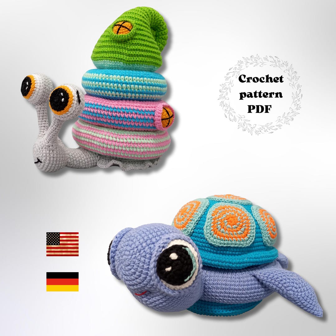Snail and Turtle Stacking Toy Crochet Pattern Bundle, PDF Frog and ...