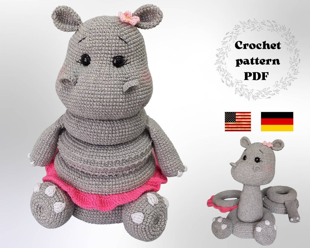 Hippo Stacking Toy Crochet Pattern, Amigurumi Safari Animal Nursery ...
