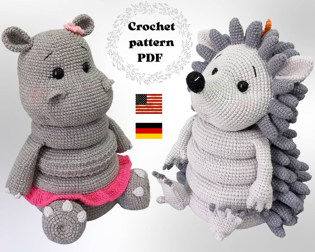 Hedgehog and Hippo Stacking Toy Crochet Pattern Bundle, PDF Hippo ...