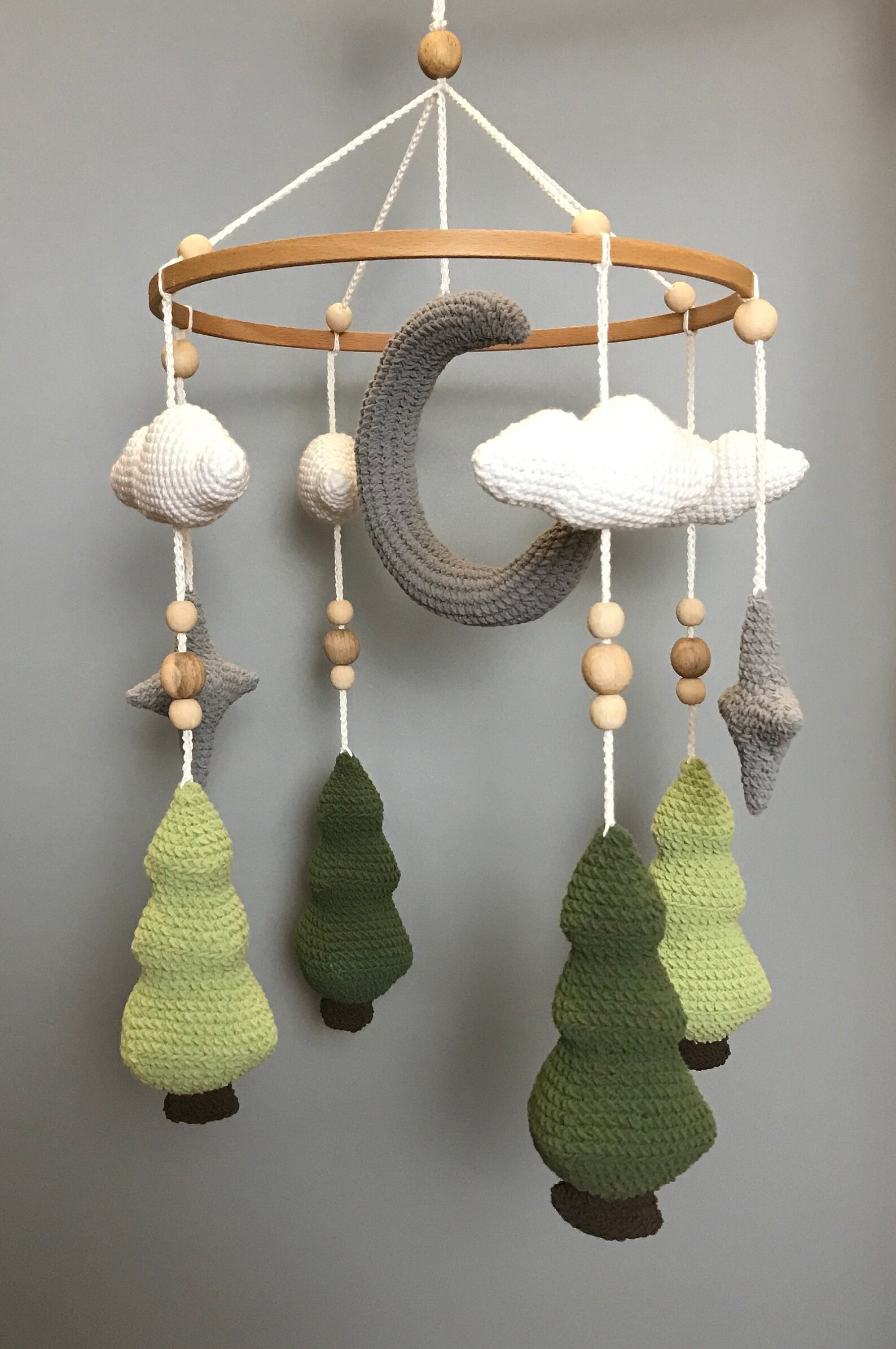 Woodland Mobile Crochet Pattern PDF, Green Forest Nursery Hanging Toys ...