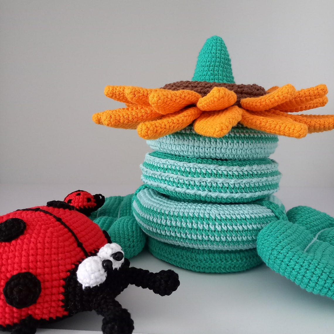 Sunflower Stacking Toy Crochet Pattern Amigurumi Ladybug Ring - Etsy