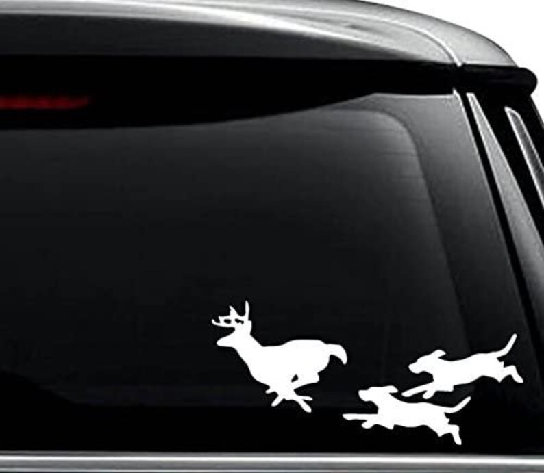 Dog Chasing Deer Buck Hunting - Decal Sticker for Use on Laptop, Helmet ...