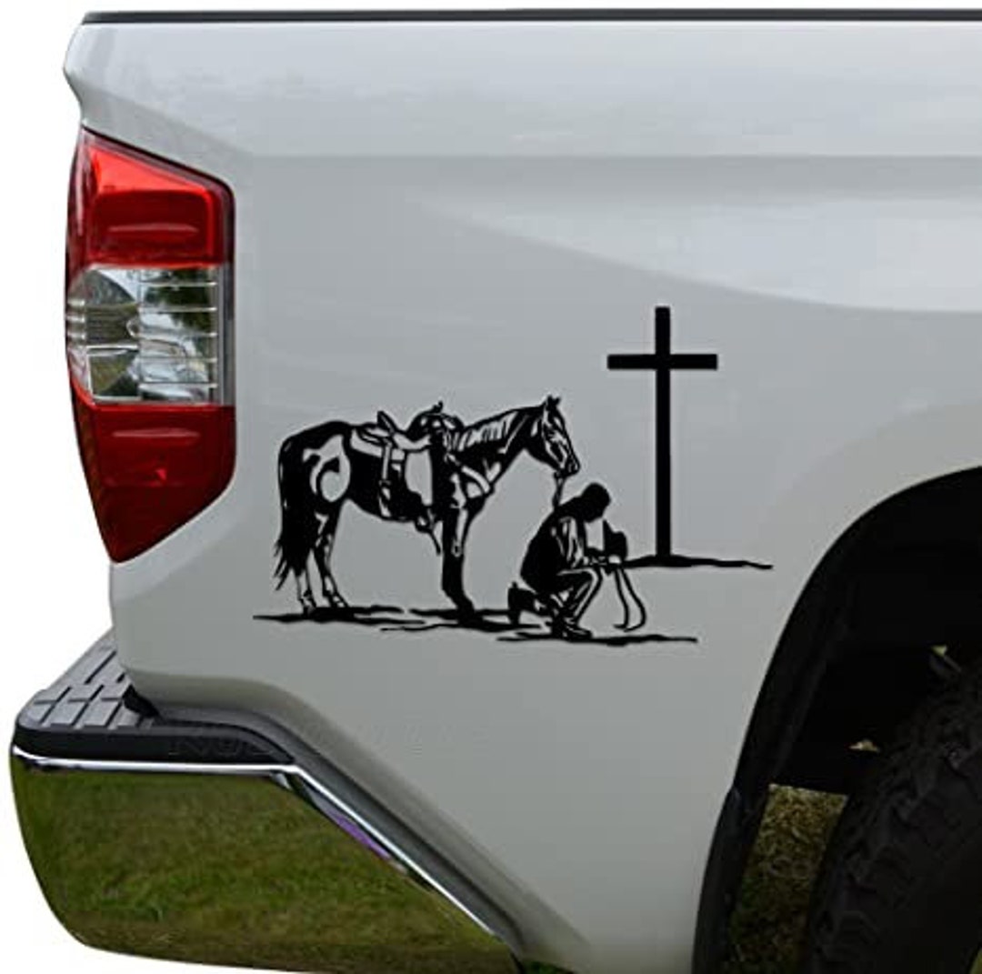Cowboy Horse Praying Cross Christian Die Cut Vinyl Decal Sticker for ...