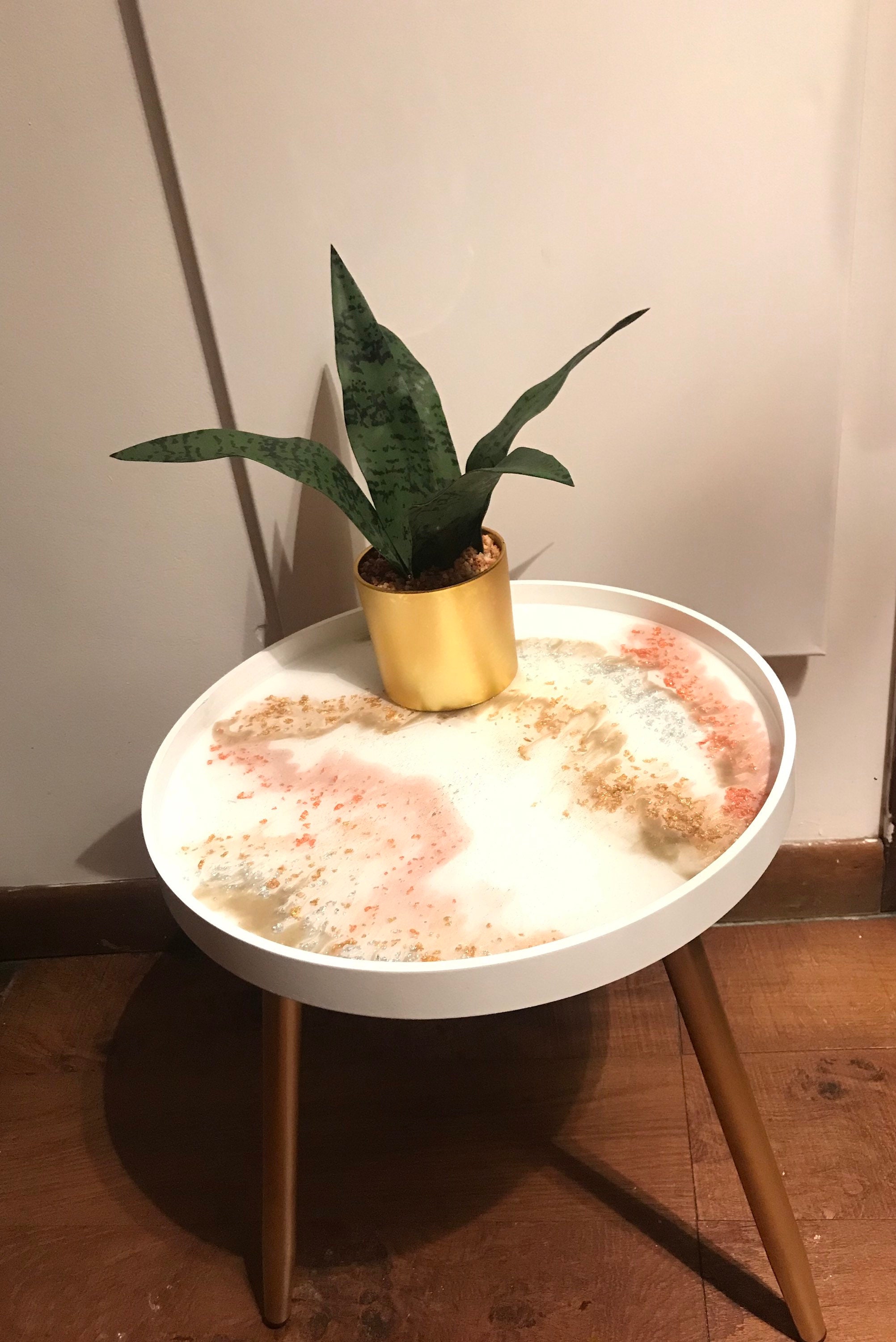 Elegant Resin Top Side Table - Etsy