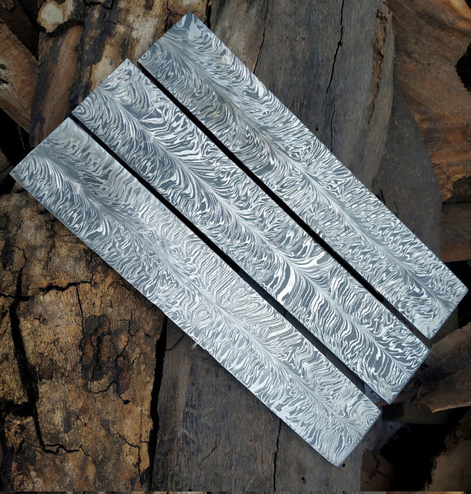 Custom handmade Damascus steel feather pattern 3 billets for | Etsy