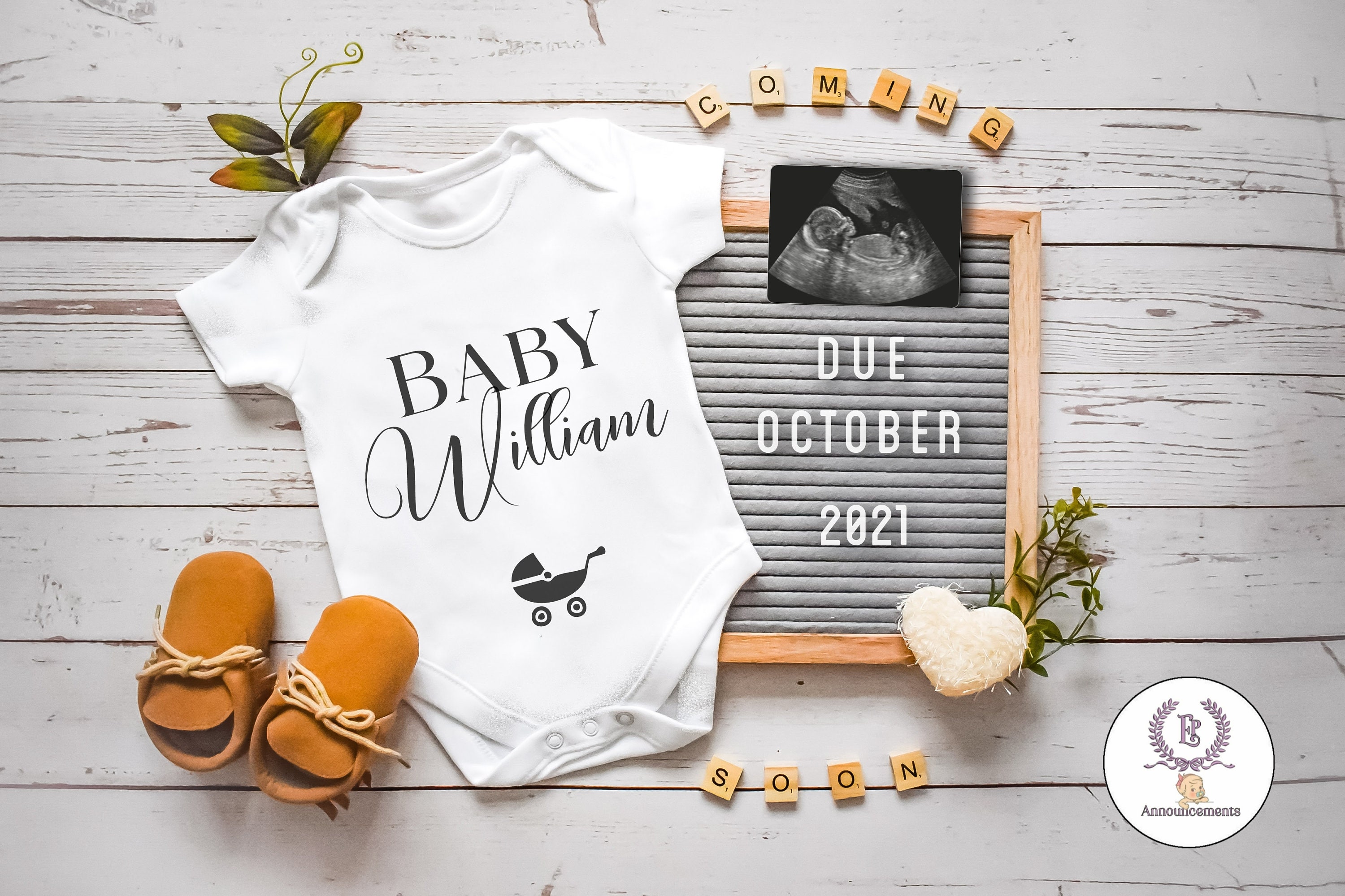 Custom Baby Neutral Announcement With Due Date Any Text for Social ...