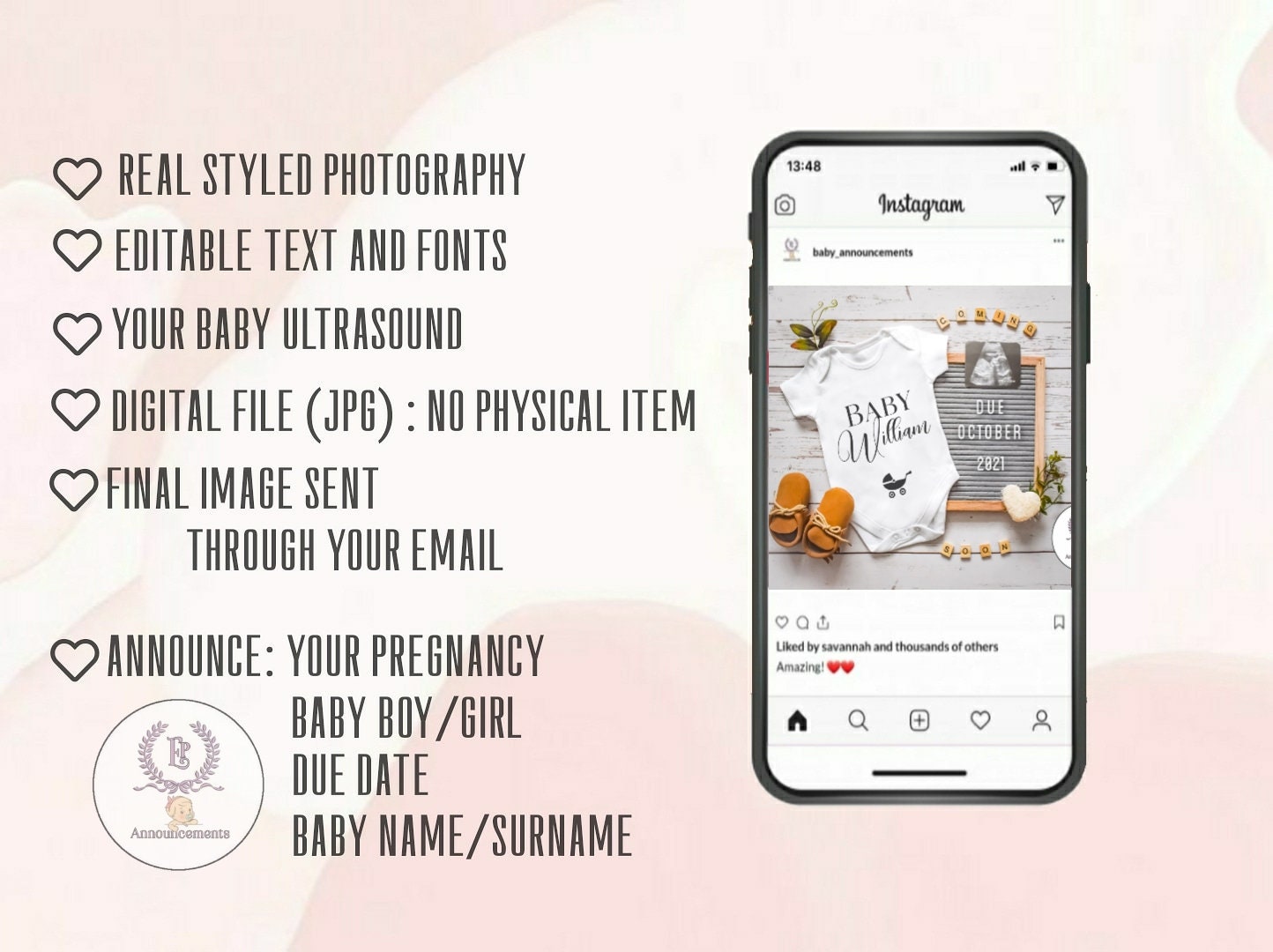 Custom Baby Neutral Announcement With Due Date Any Text for Social ...
