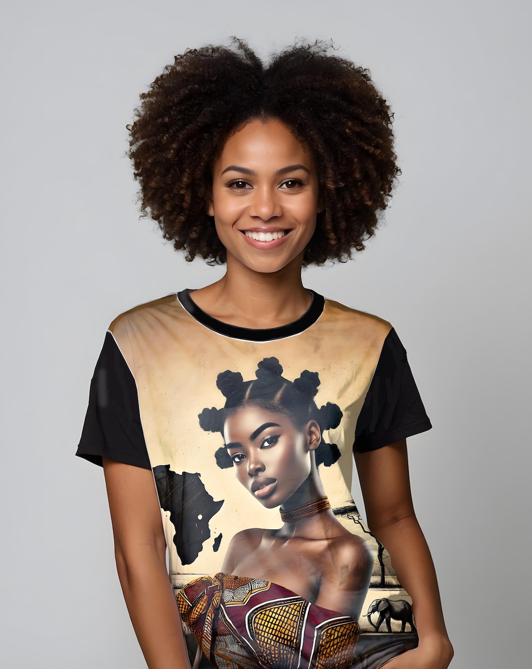 African Queen Graphic T-shirt, Afrocentric Fashion Tee, Bantu Knots ...